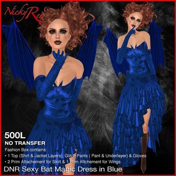 Second Life Marketplace - *DNR* Sexy Bat Magic Dress Blue