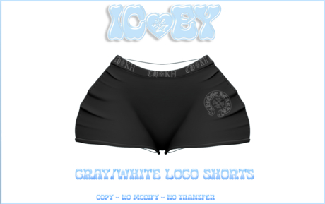 Second Life Marketplace - Icey-Chrome Hearts Gray/White Logo Shorts