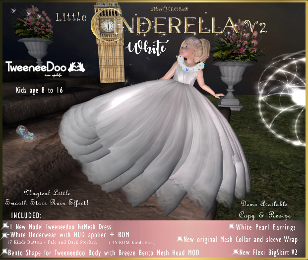 Second Life Marketplace - Little Cinderella White Gown V2 ~ Tweeneedoo TD
