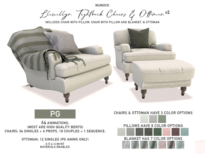 Second Life Marketplace - Muniick -(PG) Llewellyn Chairs and (PG ...