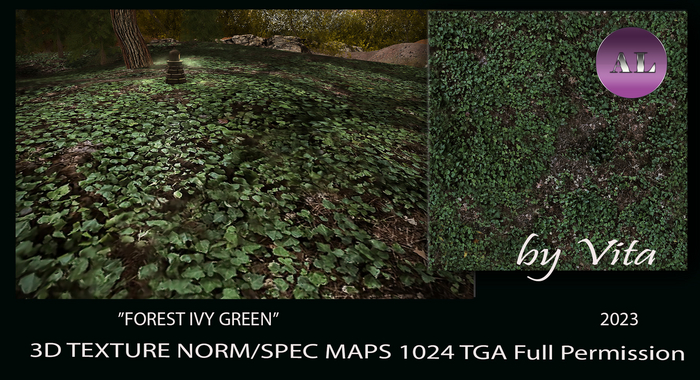 Second Life Marketplace - Vita's 3D Texture - FOREST IVY GREEN A0 MAPS 2023