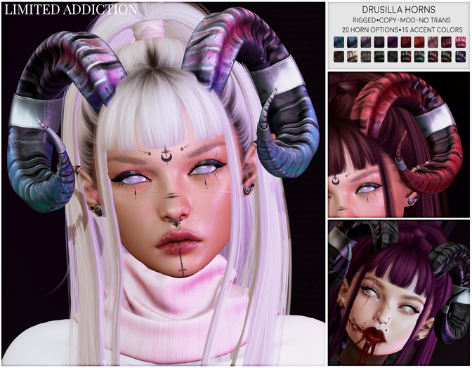 Second Life Marketplace - Limited Addiction - Drusilla Horns Fatpack