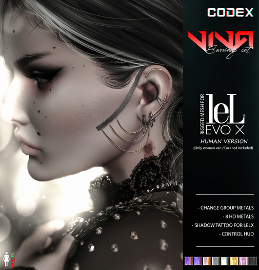 Second Life Marketplace - CODEX_Viva earrings set (LeL EvoX) (Wear)
