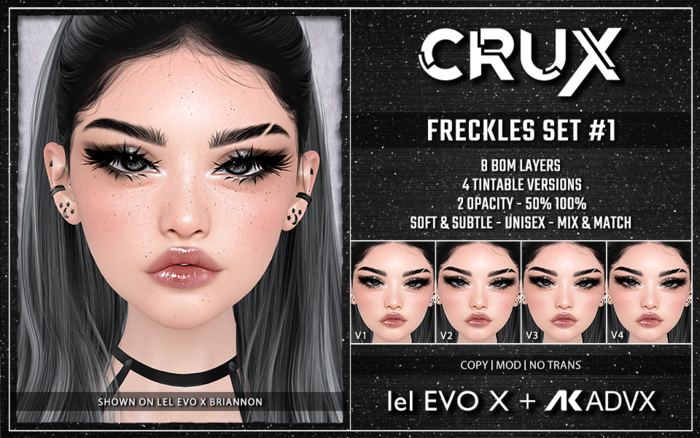 Second Life Marketplace - CRUX - Freckles Set #1 / LEL EVOX + AK ADVX