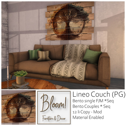 Second Life Marketplace - Lazy Sunday | Bloom! - Lineo Couch (PG) (ADD)