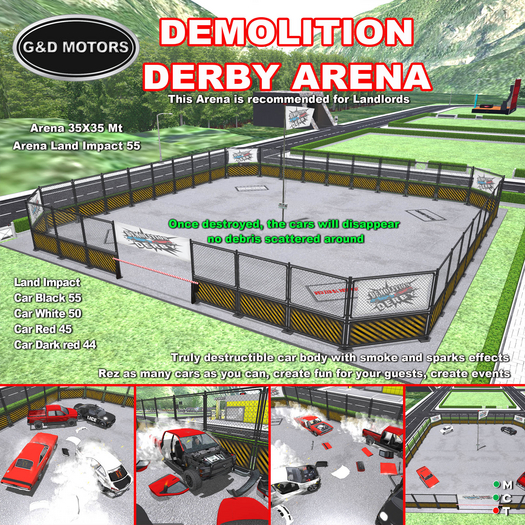 Second Life Marketplace - G&D MOTORS CAR DEMOLITION DERBY ARENA
