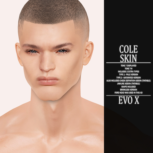 Second Life Marketplace - [VULT] COLE EVO X SKIN TONE 7 - BOM