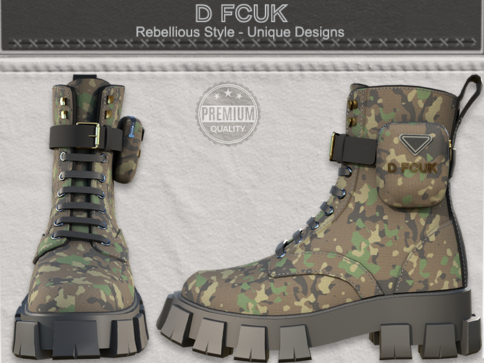 Second Life Marketplace - {D FCUK} Fashion Camo Combat Boots Male ...
