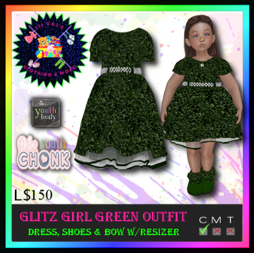 Second Life Marketplace - *LVD* Glitz Girl Green Outfit - Bebe Youth ...