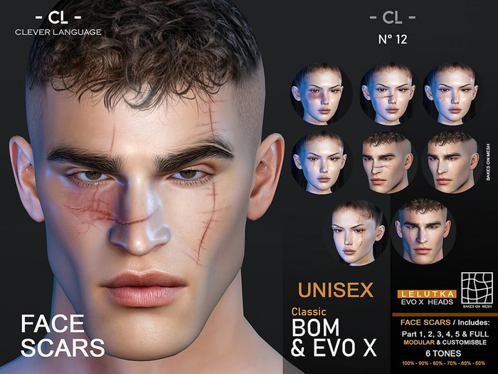 Second Life Marketplace - Face Scar #012 - (EVO X & CLA BOM)