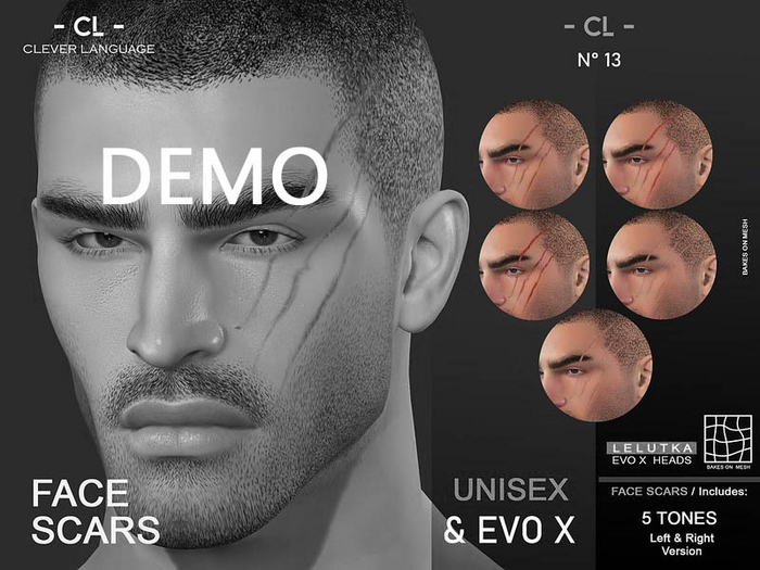 Second Life Marketplace - DEMO -[CL]- Face Scar #013 - (EVO x)