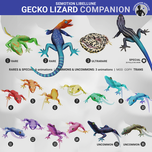 Second Life Marketplace - SEmotion Libellune Gecko Lizard Companion ...
