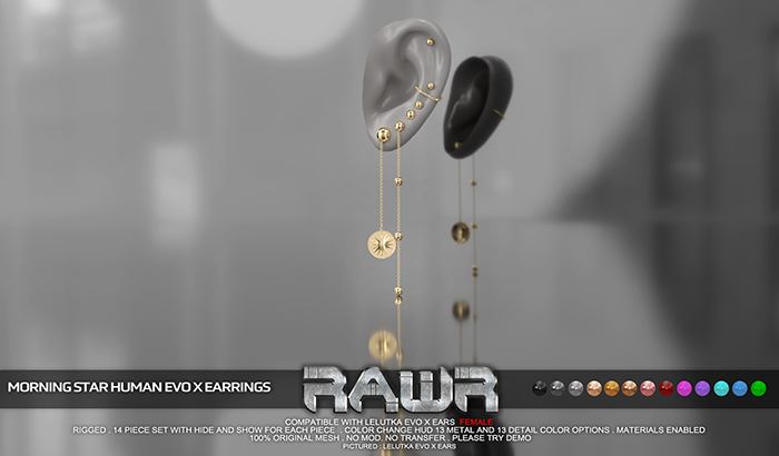Second Life Marketplace - RAWR! Morning Star HUMAN FEMALE EvoX Earrings ...