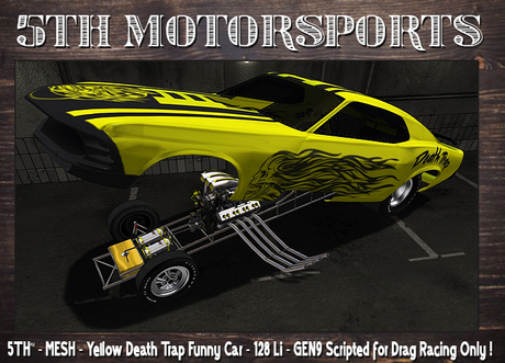 Second Life Marketplace - 5TH~ Yellow Death Trap Funny Car GEN9 Drag ...
