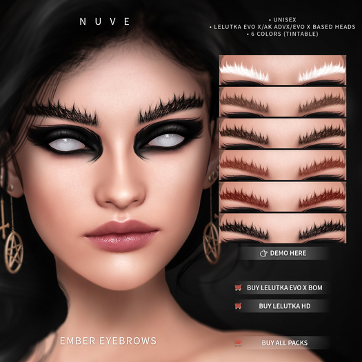 Second Life Marketplace - Nuve. Ember Eyebrows All Packs - Lelutka Evo X