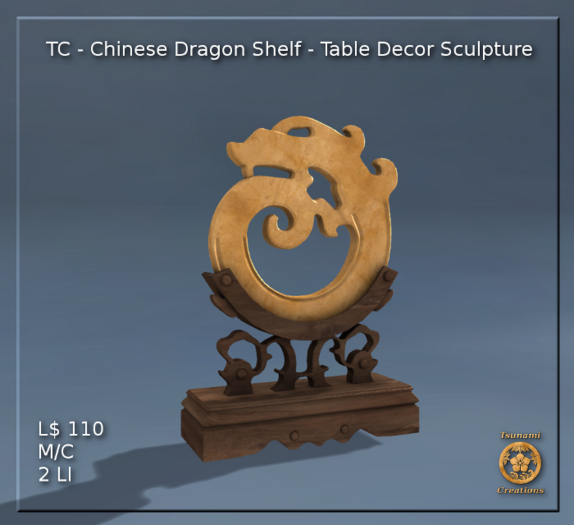 Second Life Marketplace - TC - Chinese Dragon Shelf - Table Decor Sculpture