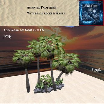 Second Life Marketplace - animated palm trees with beach rocks & plants ...
