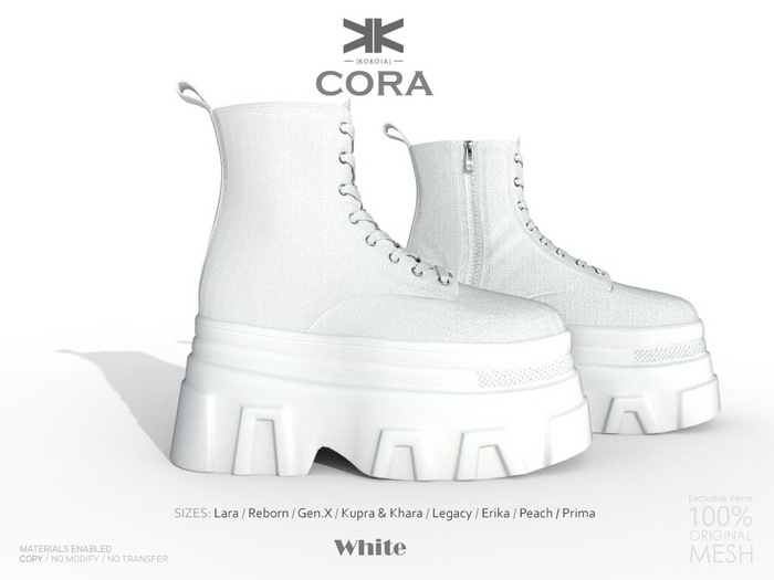 Second Life Marketplace - Cora :: Shoes :: White :: {kokoia}