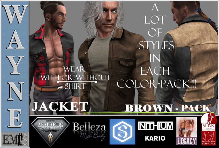 Second Life Marketplace - EMS - WAYNE JACKET - BROWN PACK