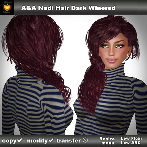 Second Life Marketplace - A&A Nadi Hair Dark Winered flexi side ponytail