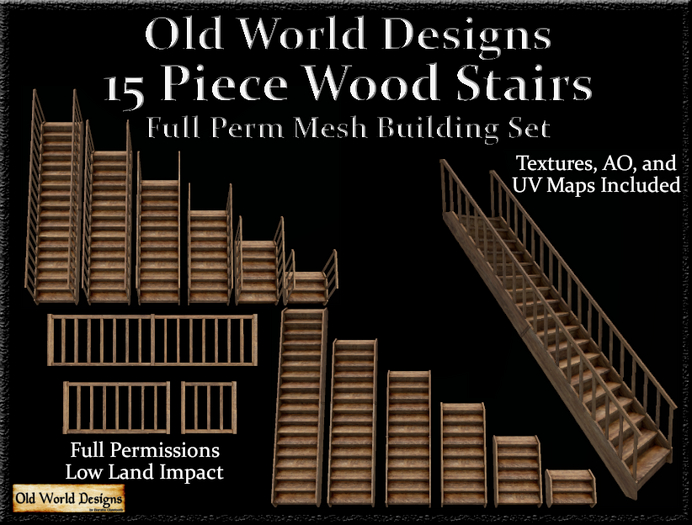 Second Life Marketplace - Old World Designs 15 Piece Full Perm Wood ...