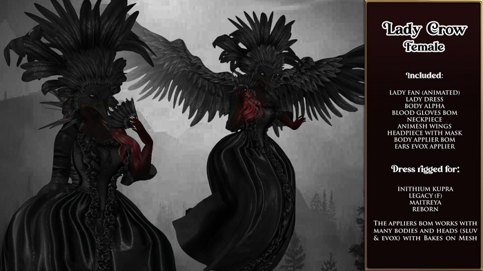 Second Life Marketplace - [FFS] LADY CROW ★ COMPLETE COSTUME