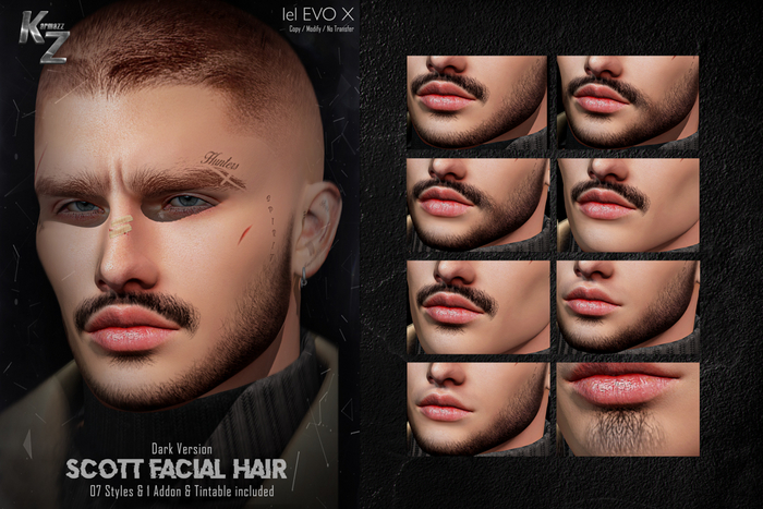 Second Life Marketplace - KARMAZZ Scott Facial Hair - 07 Styles & 1 ...