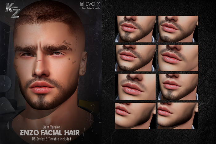 Second Life Marketplace - KARMAZZ Enzo Facial Hair- 8 Styles & Tintable ...