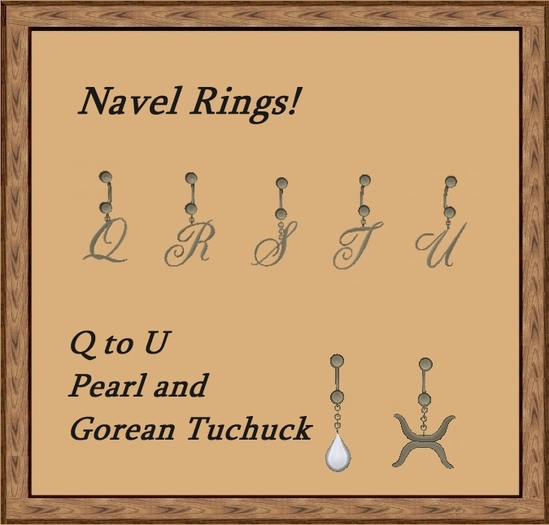 Second Life Marketplace - Gold Navel Rings in Letter Q-U with Pearl and ...