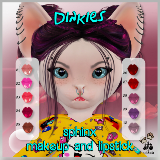 Second Life Marketplace - !!!CHARM Dinkies Sphinx makeup and lipstick