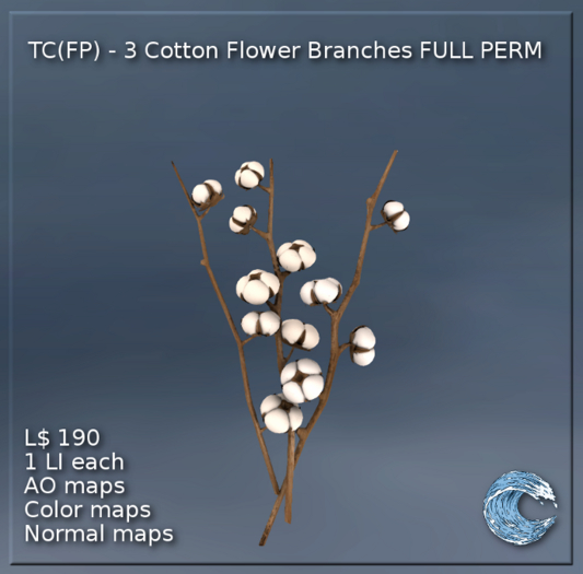 Second Life Marketplace - TC(FP) - 3 Cotton Flower Branches FULL PERM