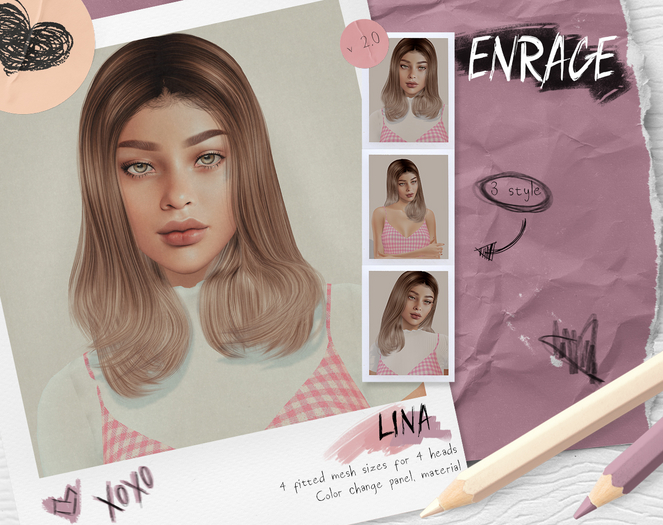 Second Life Marketplace - Enrage - hair - Lina v 2.0 (Full pack)