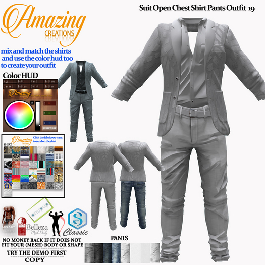 Second Life Marketplace - AmAzInG CrEaTiOnS Suit Open Chest Shirt Pants ...