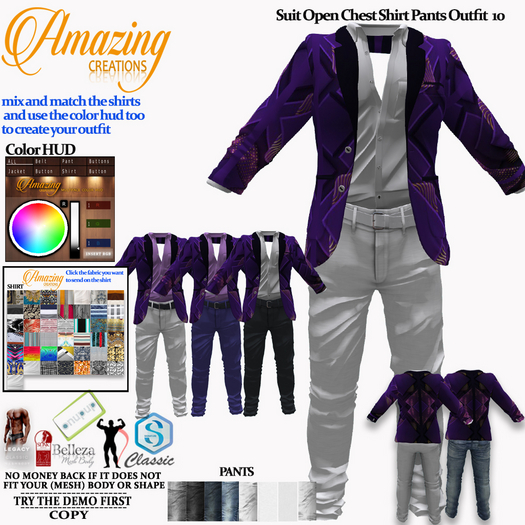 Second Life Marketplace - AmAzInG CrEaTiOnS Suit Open Chest Shirt Pants ...