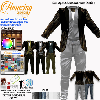 Second Life Marketplace - AmAzInG CrEaTiOnS Suit Open Chest Shirt Pants ...