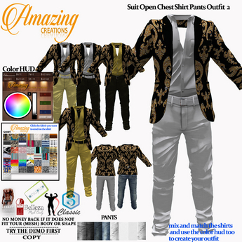 Second Life Marketplace - AmAzInG CrEaTiOnS Suit Open Chest Shirt Pants ...