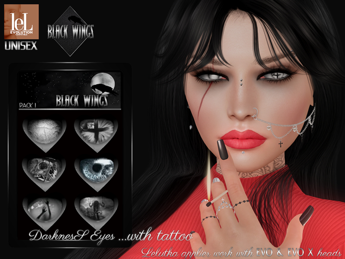 Second Life Marketplace - BLACK WINGS-DARKNESS EYES-PACK1-6 COLORS HUD