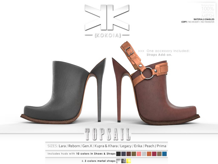 Second Life Marketplace - Topsail :: Shoes :: 10 Colors :: {kokoia}