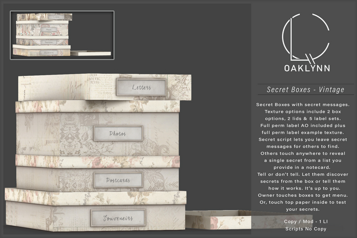 Second Life Marketplace - Oaklynn Secret Boxes - Vintage