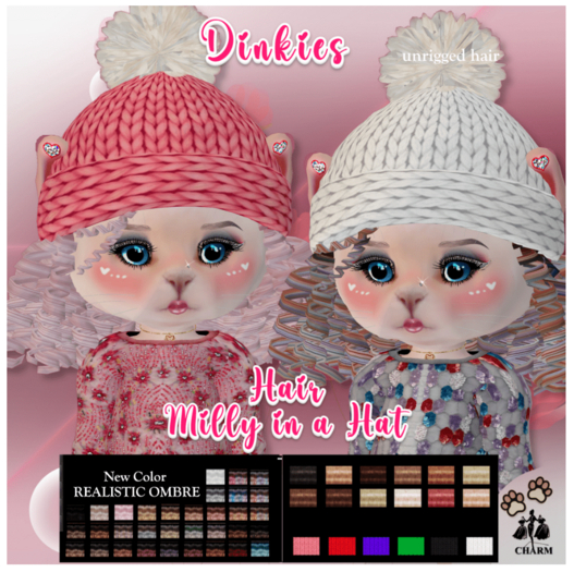 Second Life Marketplace - !!!CHARM Dinkies Hair Milly in a Hat Unrigged