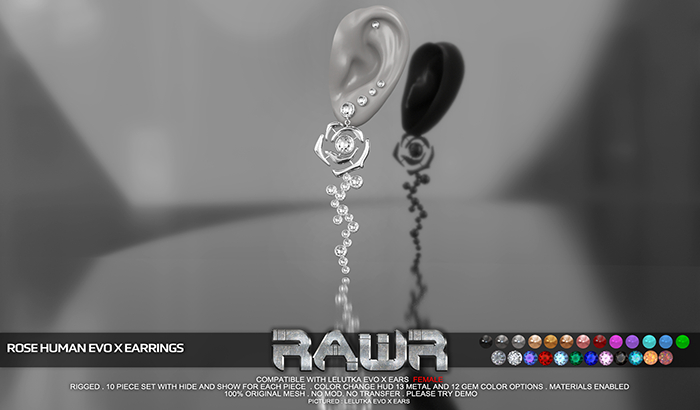 Second Life Marketplace - RAWR! Rose HUMAN FEMALE EvoX Earrings DEMO ...