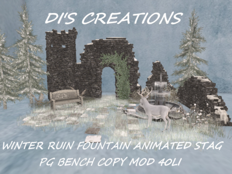 Second Life Marketplace - WINTER RUIN FOUNTAIN ANIMATED STAG