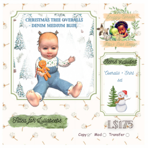 Second Life Marketplace - (PPD&SS)Christmas tree Overalls Denim Med Blue