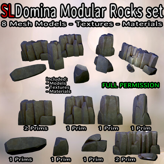 Second Life Marketplace - [FP] SLDomina Modular Rocks Kit 8 Mesh Models ...