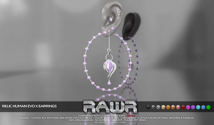 Second Life Marketplace - RAWR! Relic HUMAN FEMALE EvoX Earrings DEMO ...