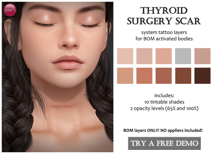 Second Life Marketplace - Izzie's - DEMO Thyroid Surgery Scar