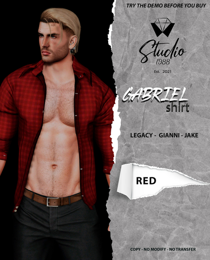 Second Life Marketplace - Studio 1988_Gabriel Shirt Red