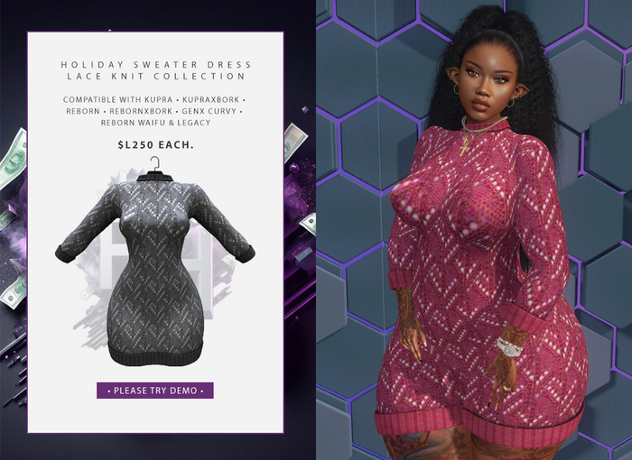 Second Life Marketplace [ph] Holiday Lace Knit Dress Smoke