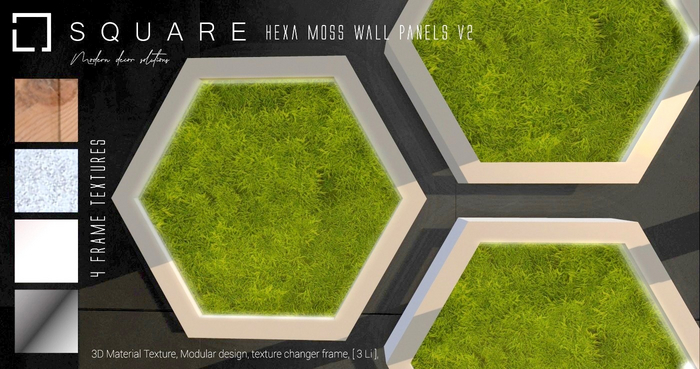 Second Life Marketplace - [ SQUARE ] - Hexa Moss Wall Panels V2