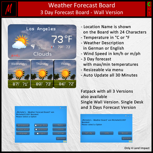 Second Life Marketplace - Michelle's - Weather Forecast Board (3 Days ...
